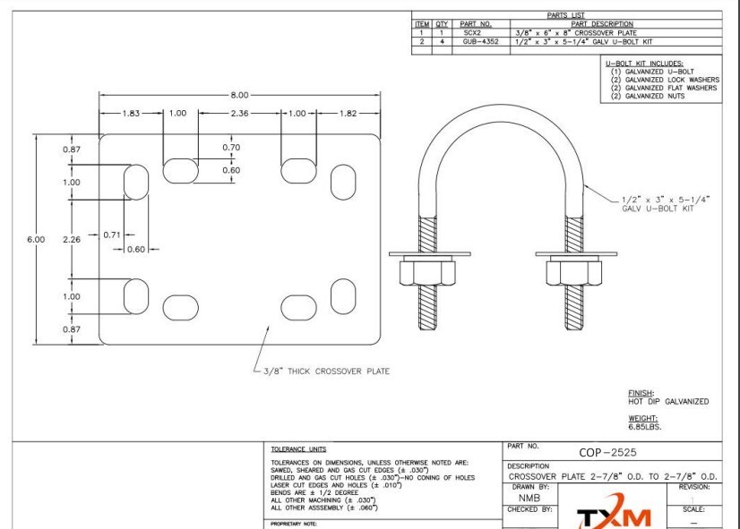 Perfect Vision PV-XP-2525 Crossover Plate, Joins 2-7/8" x 2-7/8" OD ...