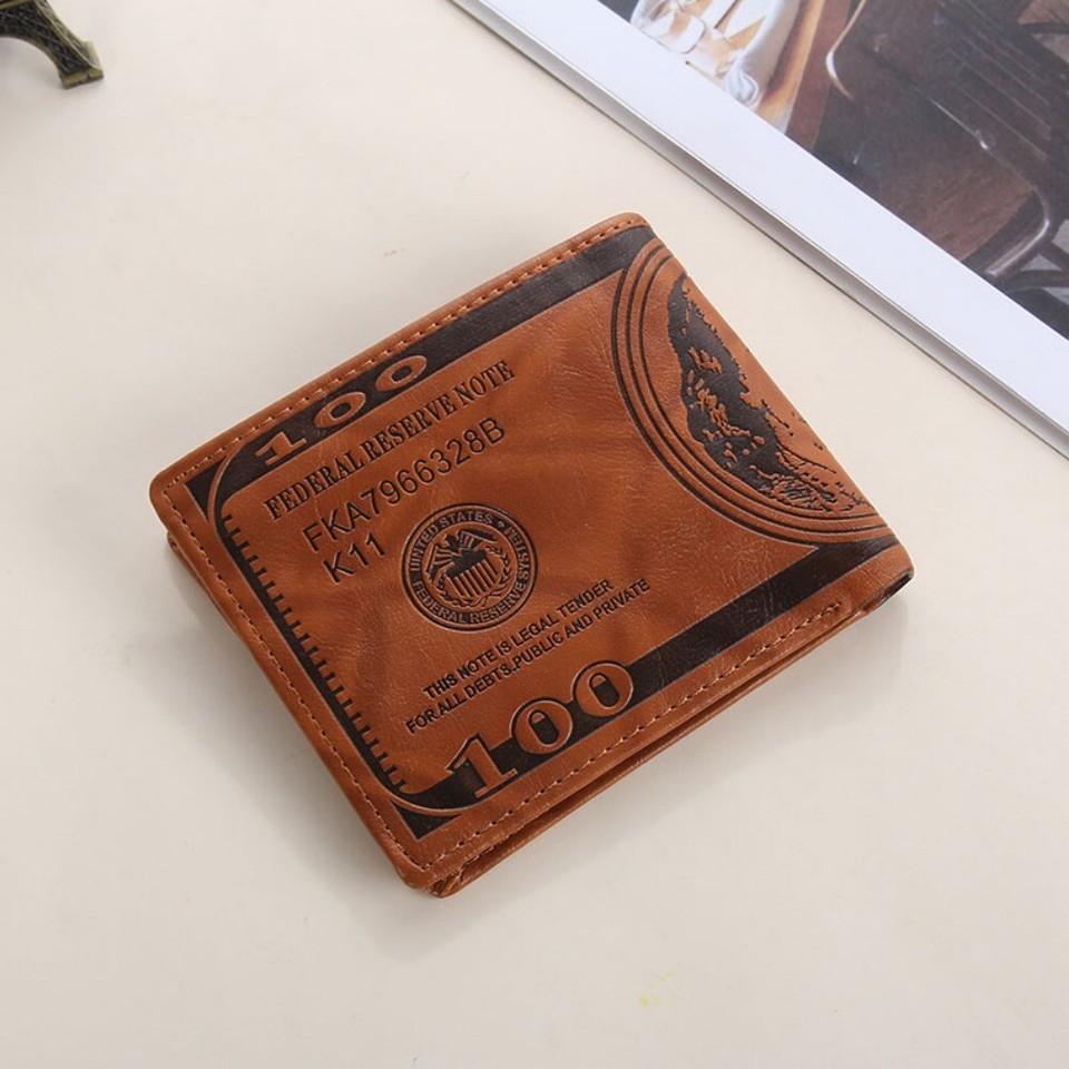 Mens Leather Wallet Bill Money Billfold US 100 Dollar Safe Purse Bifold ...