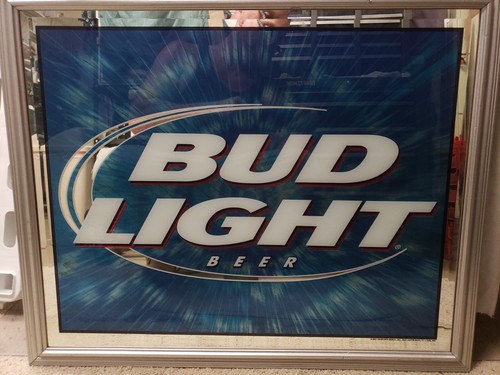 Bud Light Beer Large Mirror Framed 32"x 26" Bar Sign Anheuser Busch ...