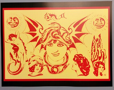 1920s antique ben corday gypsy medusa demon woman tattoo flash 11x14 ...