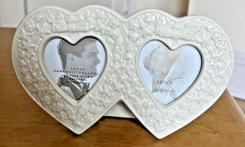 Double Heart LENOX Porcelain Ivory Picture Frame~2.5 x 3 inch photos ...