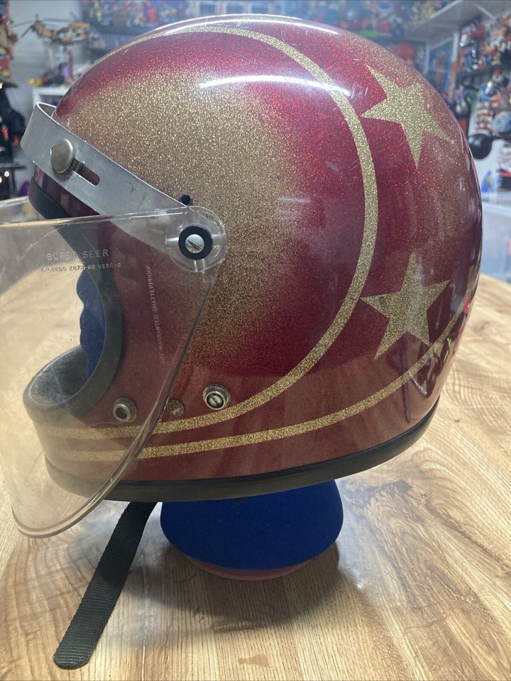 Vintage 1970s Premier 1 Metal Flake Rare Star Pattern Motorcycle Helmet ...