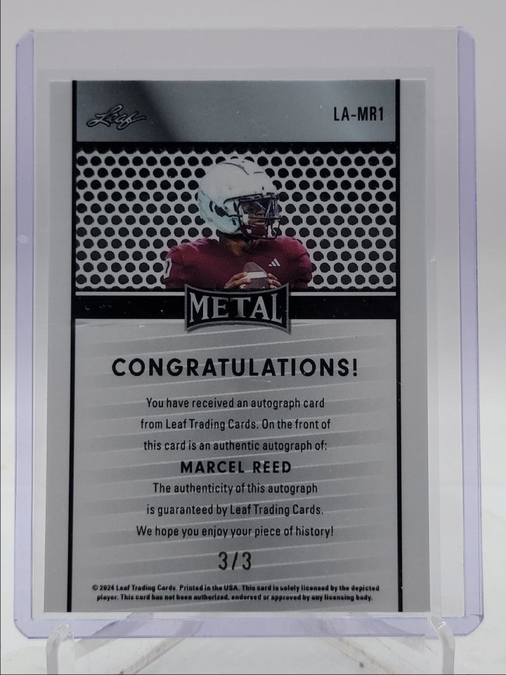 MARCEL REED 2024 LEAF METAL AUTOGRAPH FOOTBALL SILVER SHIMMER AUTO 3/3 ...