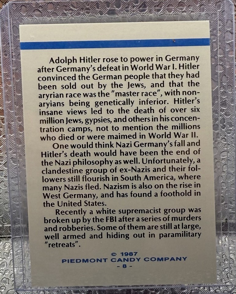 1987 Piedmont Marvel Comics 1965 Philadelphia Adolf Hitler 8 Card ...