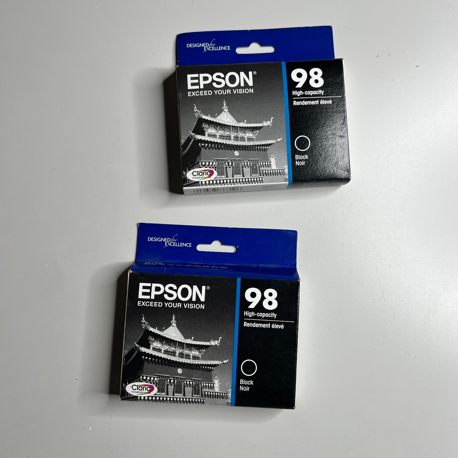 New Lot of 2 Epson 98 Black Ink Cartridges T098120 OEM Genuine Sealed ...