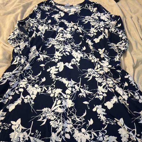 LuLaRoe Emily Dress Long Sleeve Blue With Whit Floral 3XL Pockets | eBay