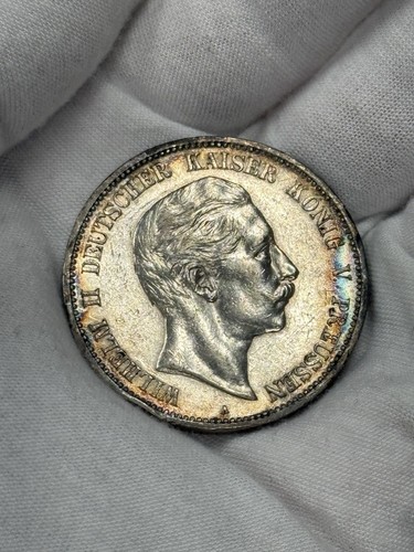 1908-A Germany Silver 5 Mark Coin BU Uncirculated German Funf Prussia ...