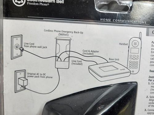 Vtg Southwestern Bell Cordless Phone Emergency Back-Up Model S60545 ...