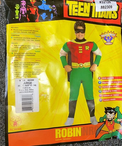 Teen Titans ROBIN Team Leader Muscle Child Play Costume Halloween Sz L ...