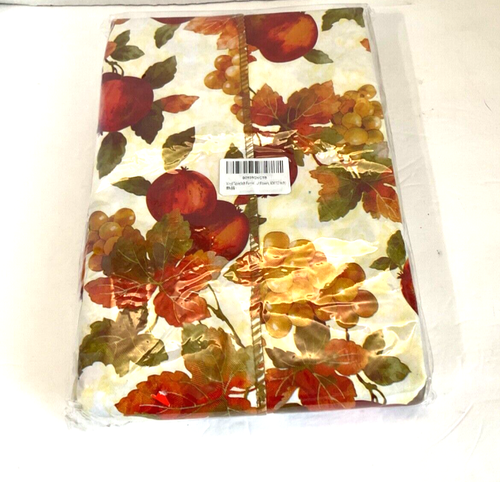 Vinyl Flannel Back Tablecloth Oblong Fall leaves fruits and berries 60 ...