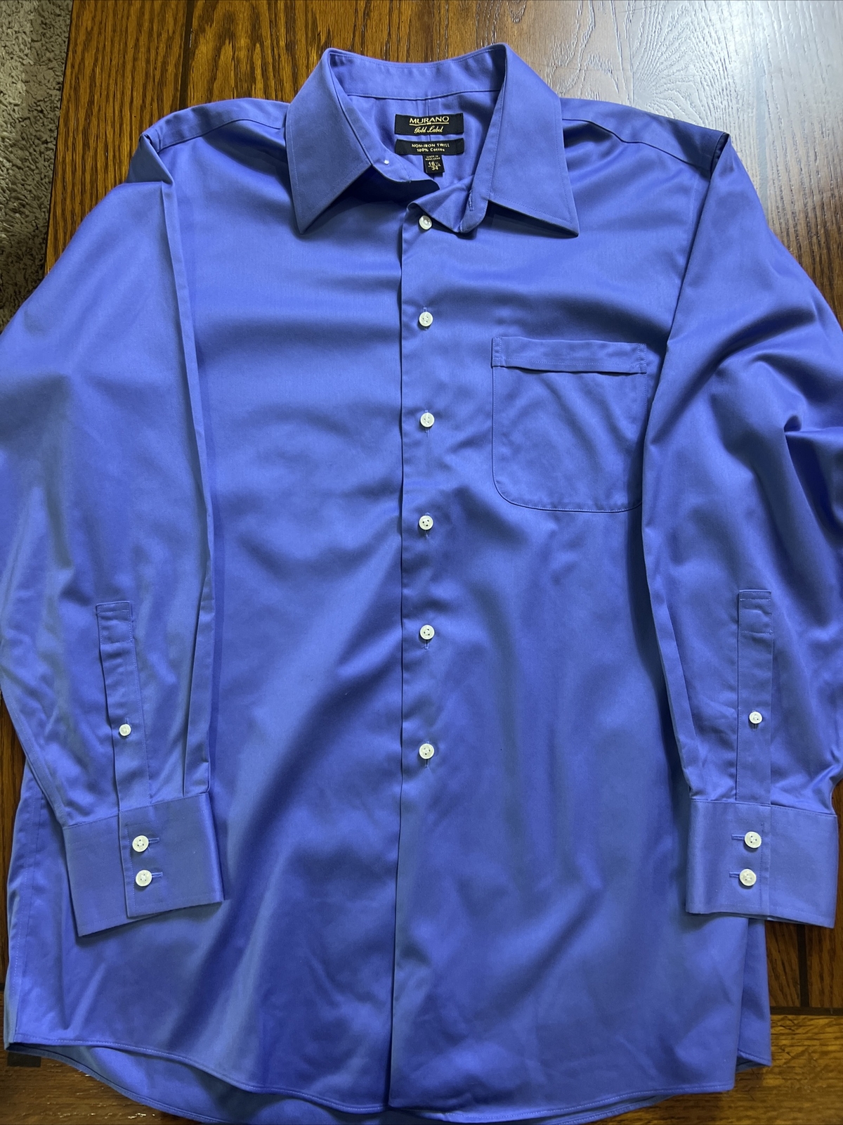 Murano Gold Label Shirt Non-Iron Stretch Blue Sz 16 1/2 Sleeve 34 | eBay