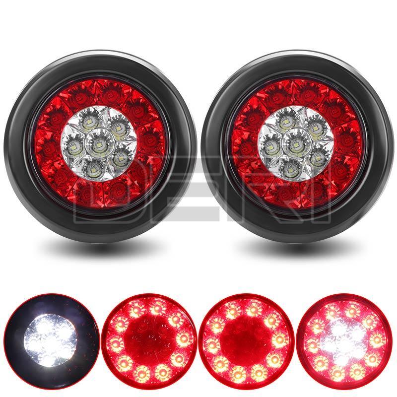 RACBOX 4" LED Round Tail Lights Turn Signal Brake Reverse Trailer Truck ...