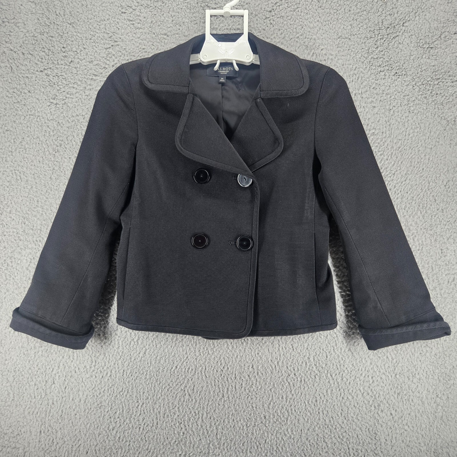 Talbots Women's Double Breasted Blazer Black Silk Ble… - Gem