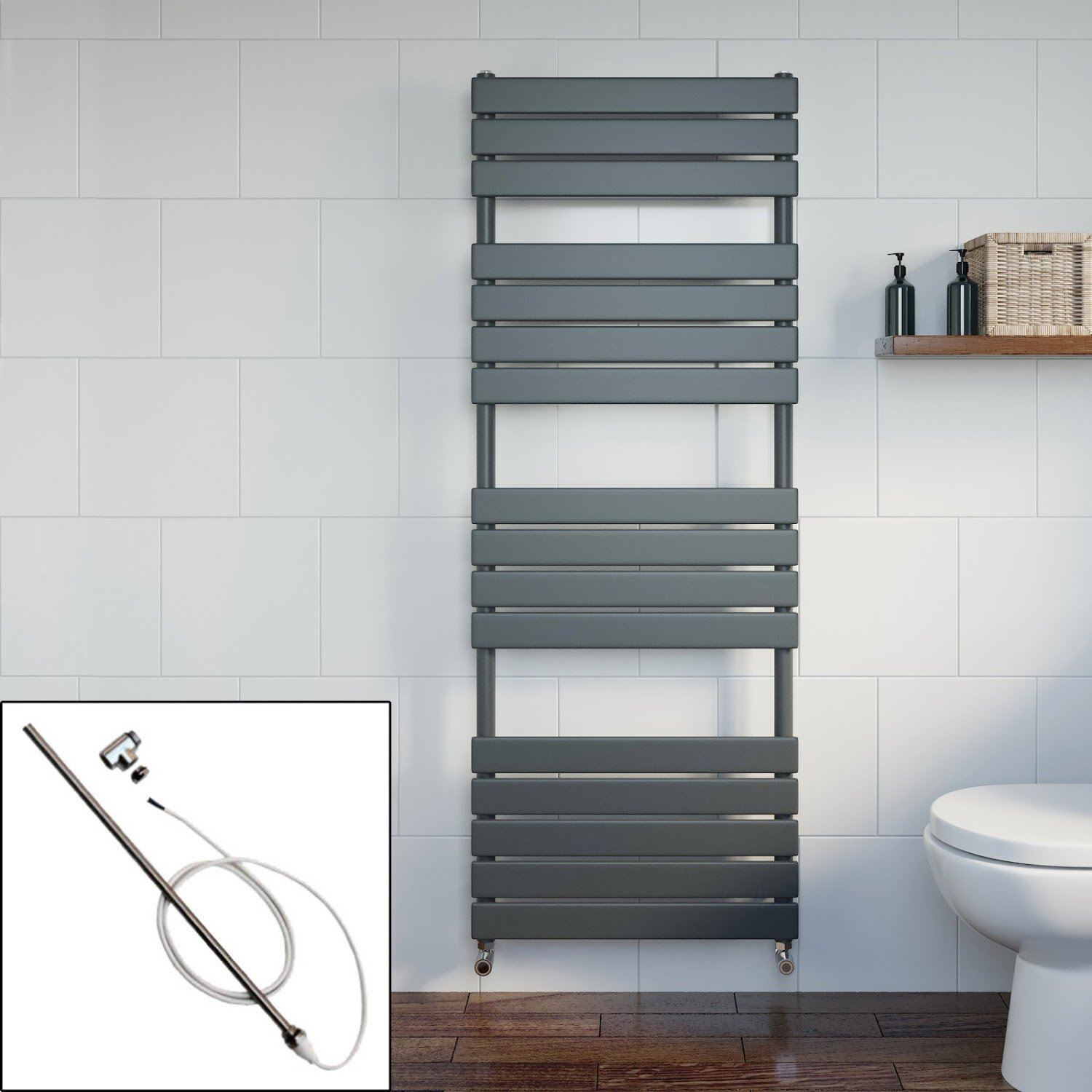Bathroom 1600 x 600mm Manual Heated Towel Rail Radiator Anthracite Flat ...