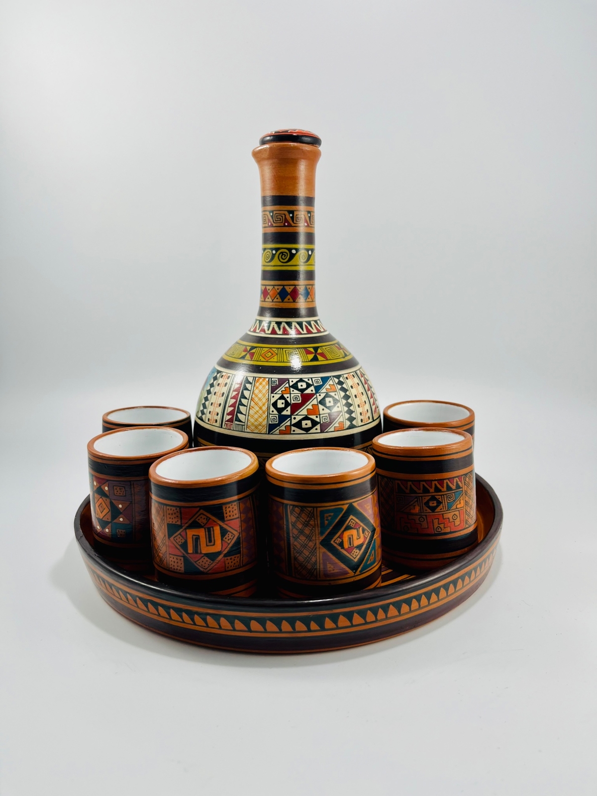Peruvian Peru Cusco Pottery Terracota Jug Decanter Serving Plate and 6 ...