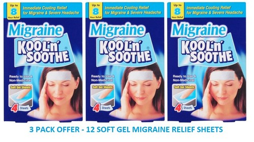 Kool 'n' Soothe Migraine Headache Soft Gel Sheets - 4 Pack x 3 (12 ...