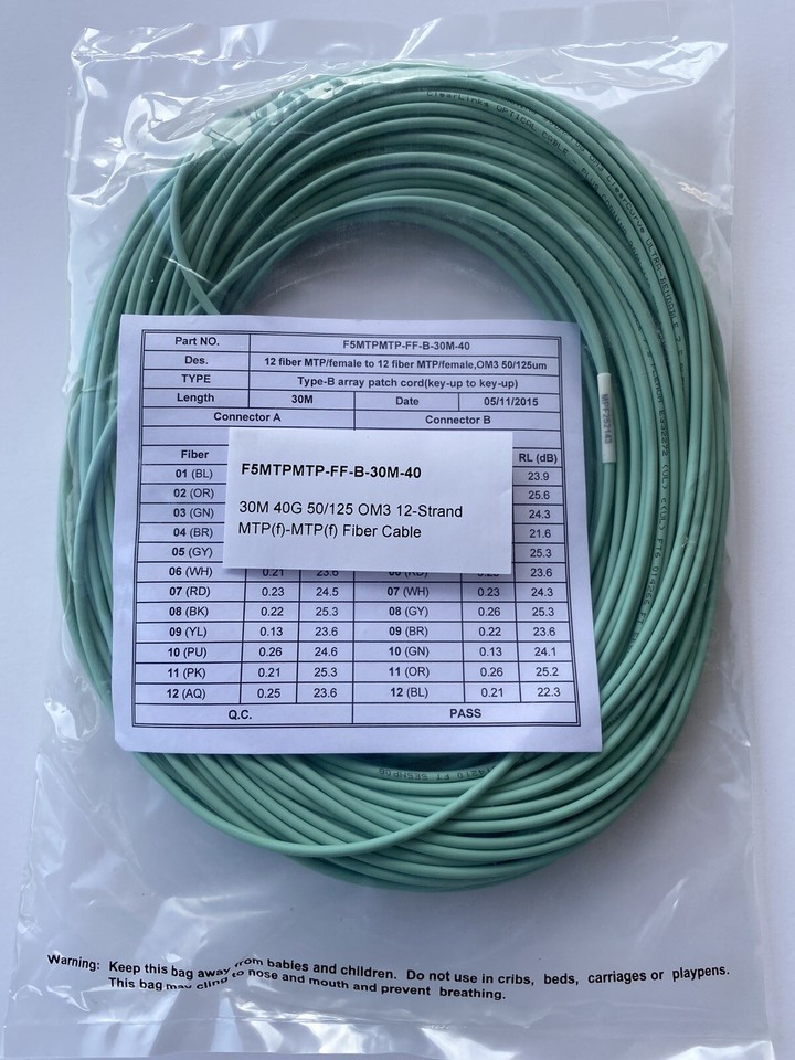30M MPO-MPO 40 Gb 50/125 OM3 Fiber Cable 12 Strand Type B | eBay