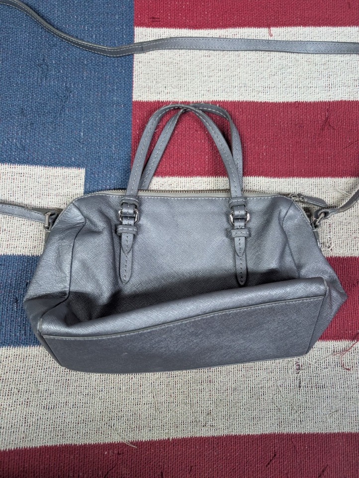 Coach Mini Bennett Pewter Gray Crossgrain Leather Satchel Bag Purse | eBay