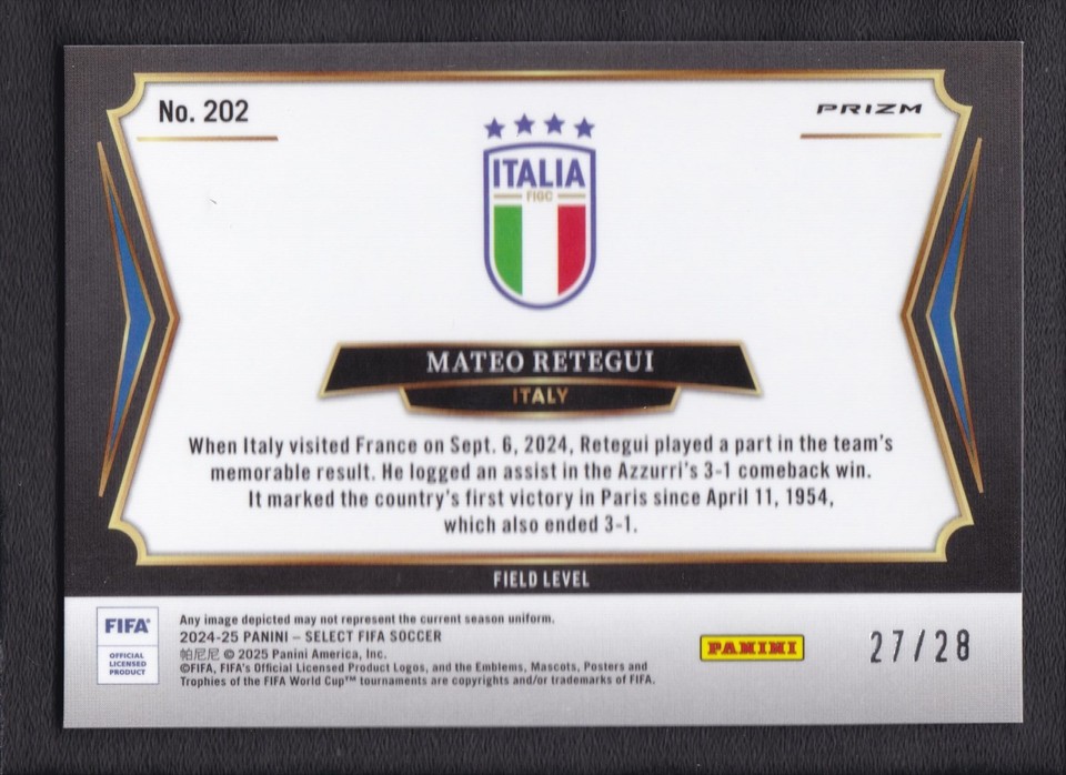 2024-25 MATEO RETEGUI 27/28 PANINI SELECT FIFA FIELD LEVEL JADE DRAGON ...