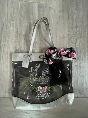 RARE LIMITED EDITION COACH PVC MAGAZINE TATTOO TOTE 13662 SKINNY SCARF ...