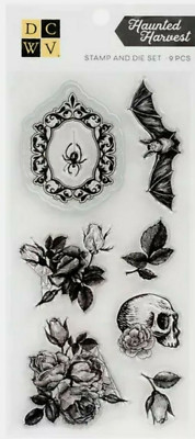 DCWV Haunted Harvest Clear Stamps and Die 9 pc Set Halloween Spider Bat ...