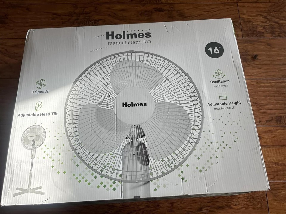 Holmes Oscillating 16” Inch Blade Whole Room Standing Fan White | eBay