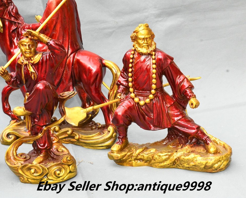 15.7" China Bronze Gilt Tang Monk Sun WuKong Zhu Bajie Sha Monk Statue ...