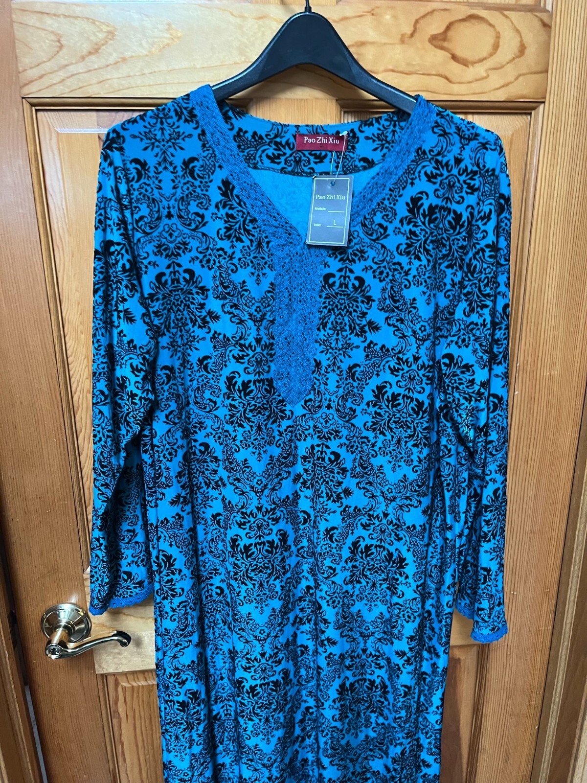 Pao Zhi Xiu Teal House Dress Mumu Nightgown Floral Raised Velvet ...