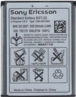 Genuine SONY ERICSSON BST-33 BATTERY K800i V800 W850i Z610i W660i C903 ...