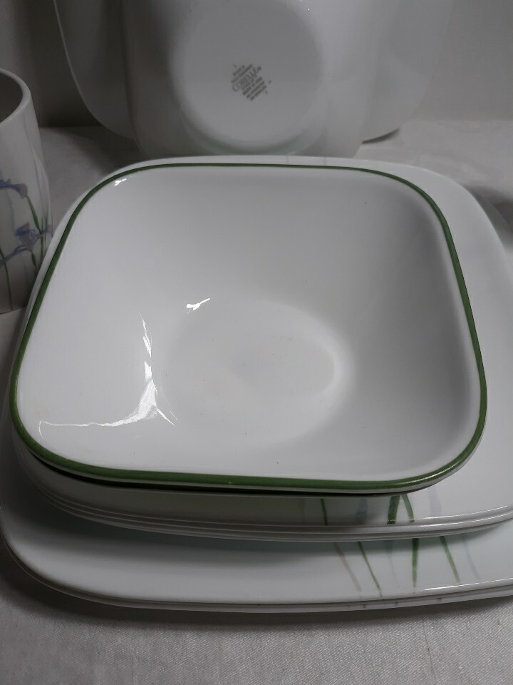 Corelle Shadow Iris 16pcs Square Set Dinner Lunch Plates Cereal Bowls ...