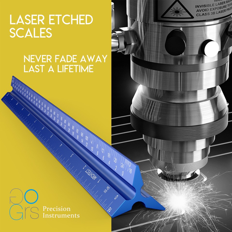 Architectural Scale Ruler, Metal Ruler of Solid Aluminum, 12 inch ...