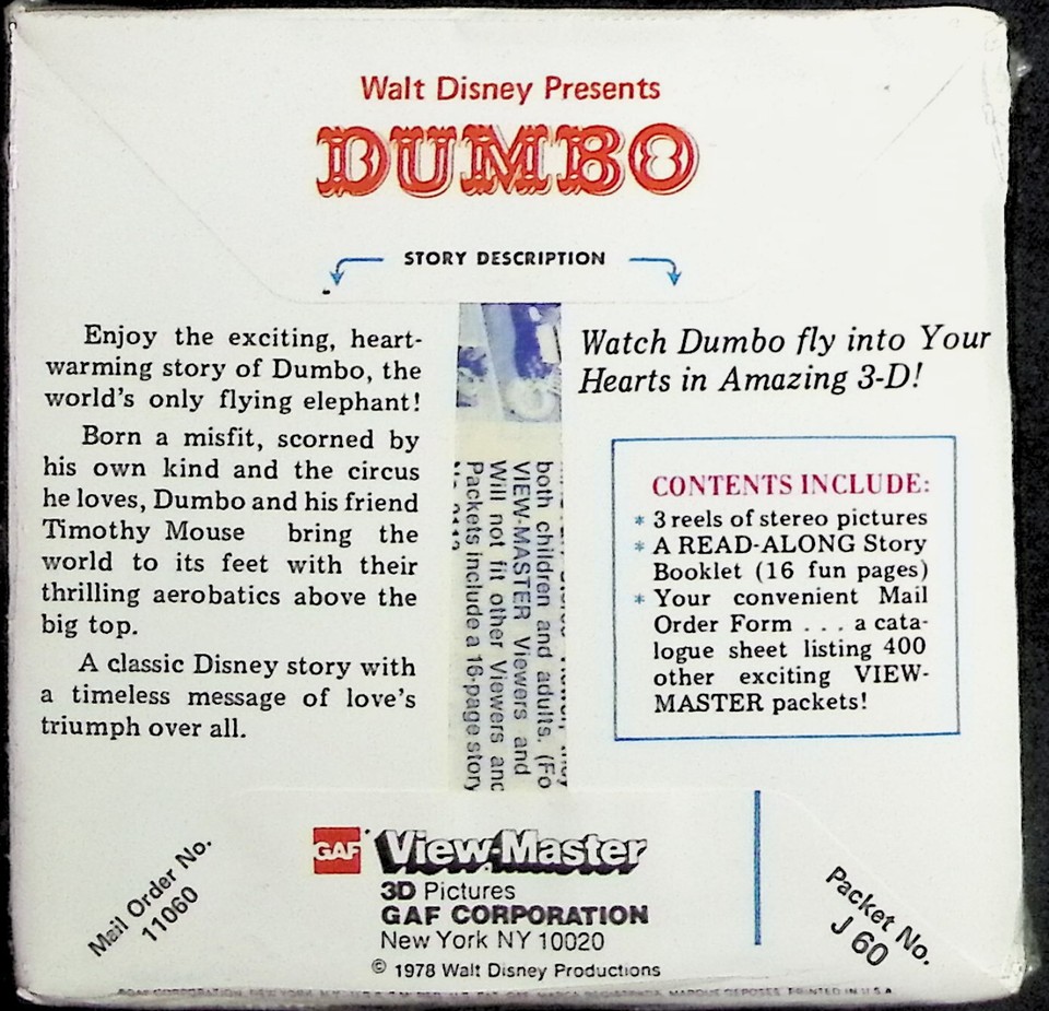 Walt Disney's DUMBO 3d View-Master 3 Reel Packet SEALED | eBay