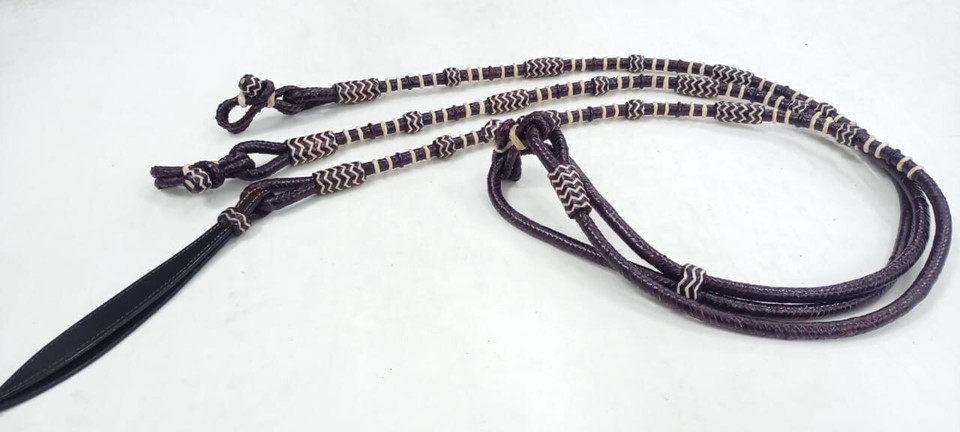 Hand Braided Brown Rawhide Show Romel Romal Reins Horse tack Natural ...