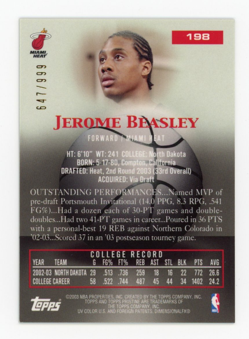 2003-04 Topps Pristine - Jerome Beasley #198 /999 (RC) for sale online ...