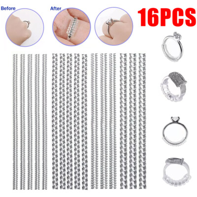 16Pcs Clear Ring Sizer Jewelry Ring Size Adjuster Invisible Fit Reducer ...