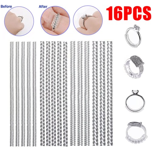 16Pcs Clear Ring Sizer Jewelry Ring Size Adjuster Invisible Fit Reducer ...