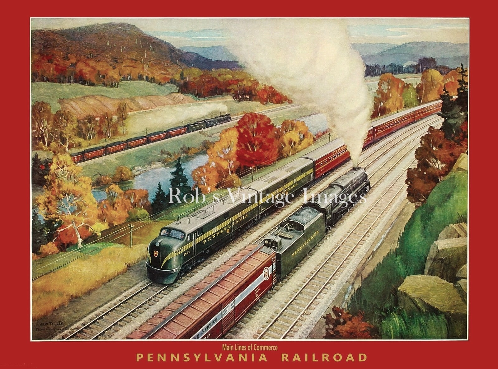 Pennsylvania Railroad Ad Travel Poster Painting Steam Locomotive Train ...