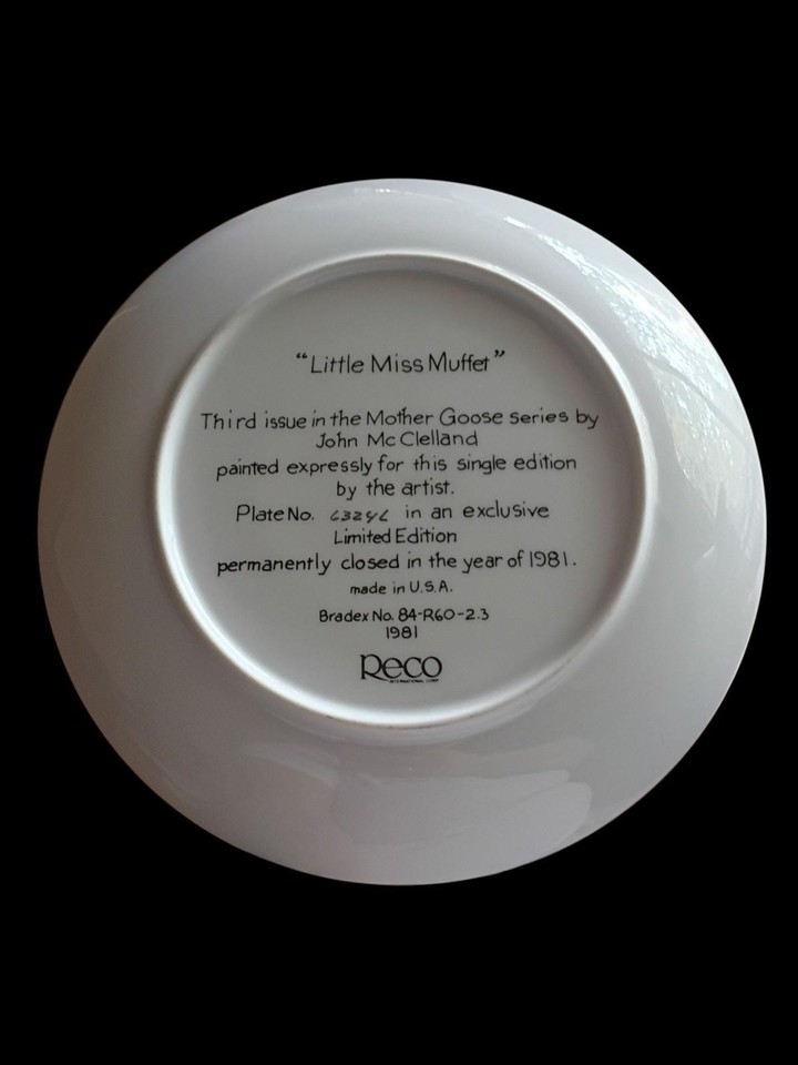 Collector Plate Vintage 1981 Reco Mother Goose "Little Miss Muffet" By ...