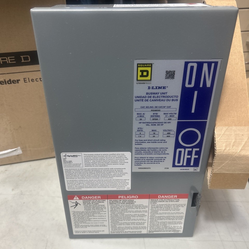 SQUARE D I-LINE BUSWAY UNIT PQ3603G 30 AMP 3 PHASE 600 VOLT FUSED...188 ...