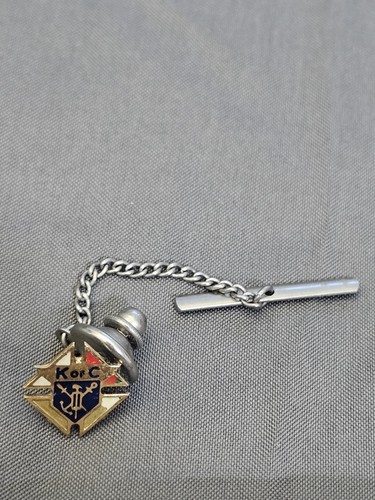 Vintage Knights of Columbus K of C Lapel Pin Tie Tack Chain Gold Blue ...
