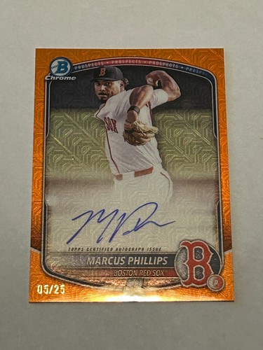 2025 BOWMAN DRAFT PICKS AUTOGRAPH MARCUS PHILLIPS RED SOX #05/25-ORANGE ...