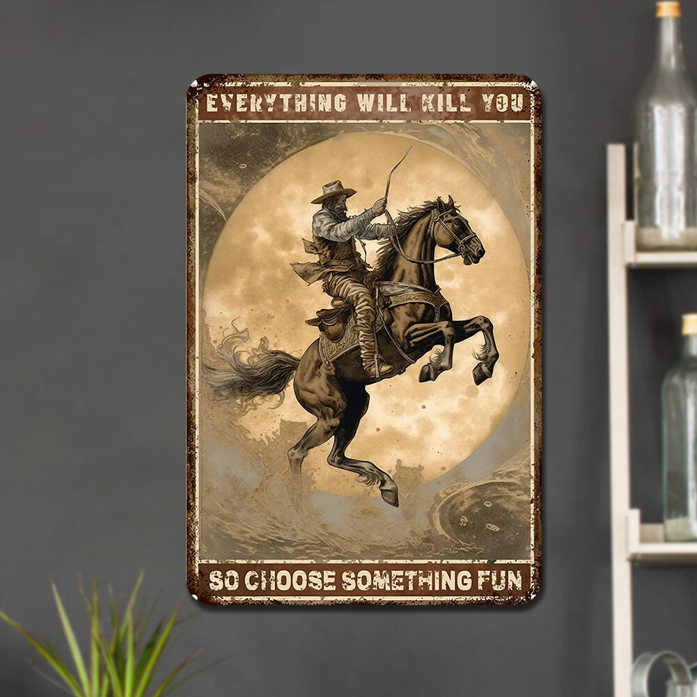 Vintage Metal Plate Cowboy Rectangular Iron Painting Wall Art Home ...