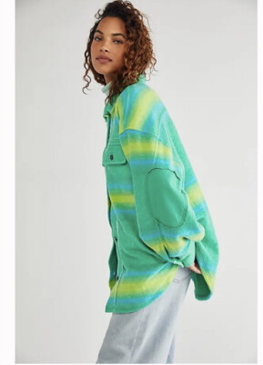 Free People Ruby West Coast Shirt Fleece Buttondown Shacket Jacket L | eBay