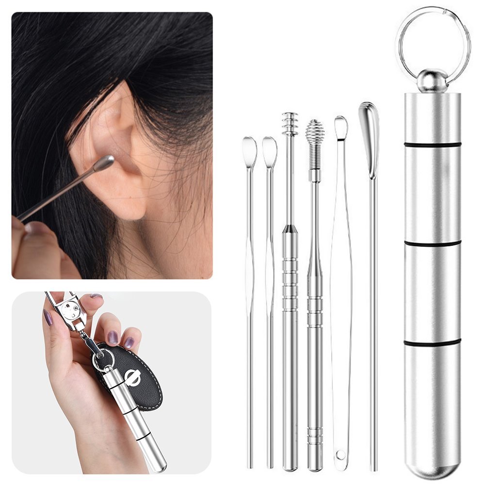 6Pcs Stainless Steel Spiral Ear Pick Spoon Ear Removal Cleaner Ear Care ...
