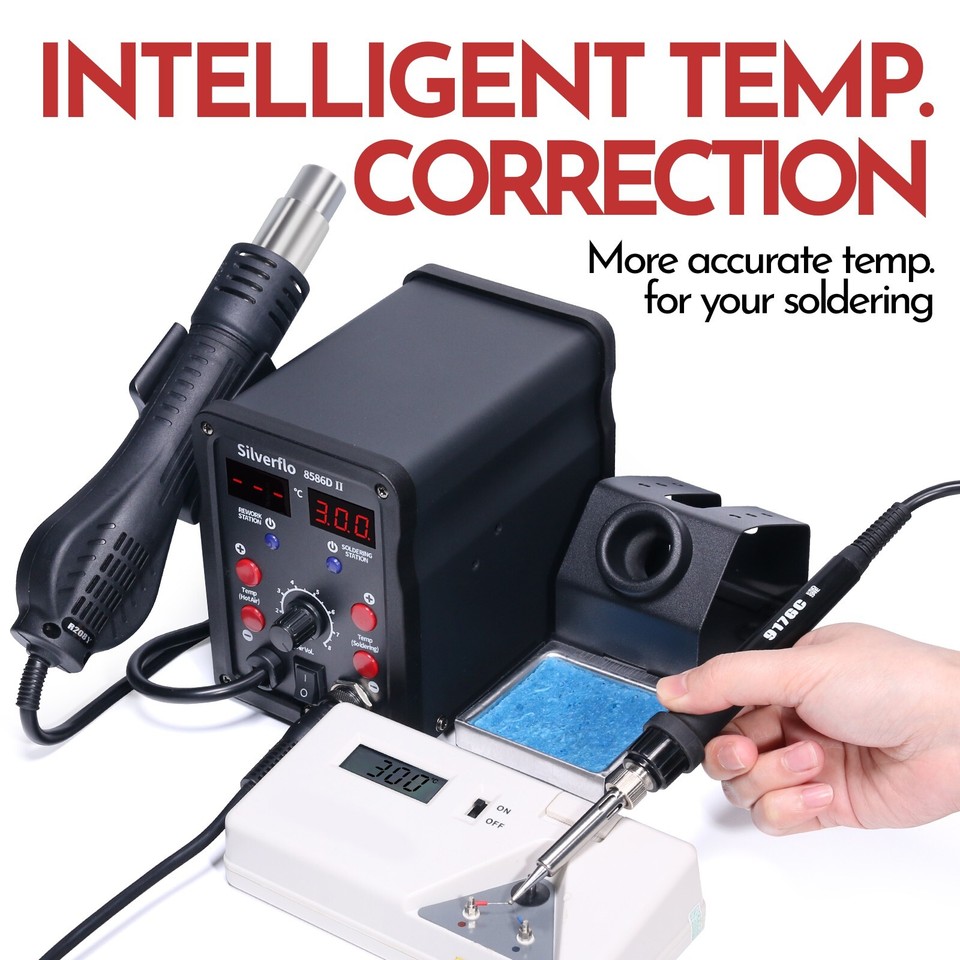 750W 8586D Solder Station 2 in 1 Soldering Iron Kit Hot Air Gun Rework ...