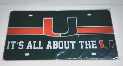 Miami Hurricanes NCAA Green Background "Striped" Laser Tag License ...