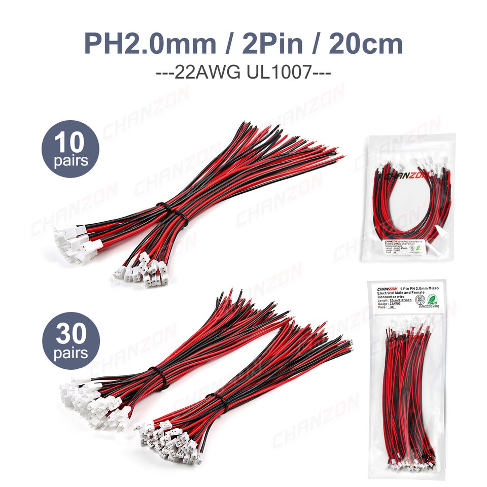 JST PH2 XH SYP SM 2.5mm Plug Connector 2pin Cable Male Female RC Lipo ...