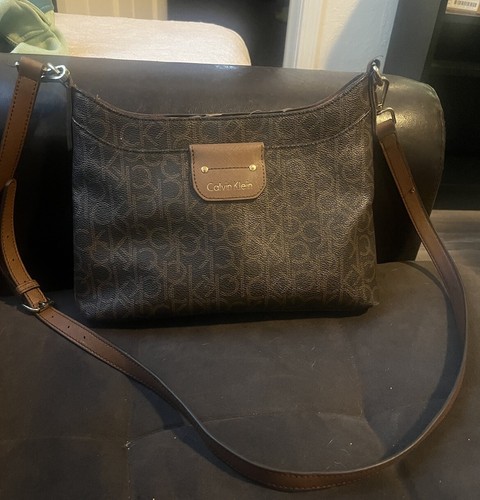 CALVIN KLEIN CK MONOGRAM LOGO CROSSBODY BAG HANDBAG PURSE BROWN | eBay