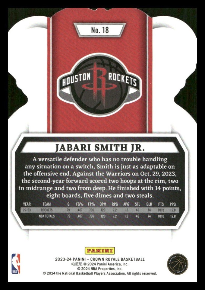 2023/24 Panini Crown Royale Crystal Jabari Smith Jr #18 | eBay