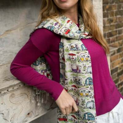 Peony® Womens Caravan Camping Camper Van Print Scarf Fashion Scarves | eBay
